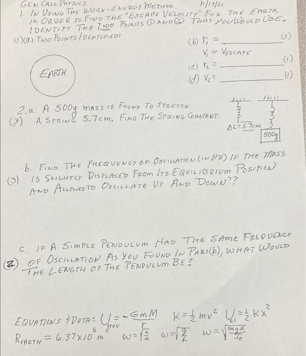 Solved 11/12/21 GEN CALC PHYSICS 1. I Using The WORK ENERGY | Chegg.com