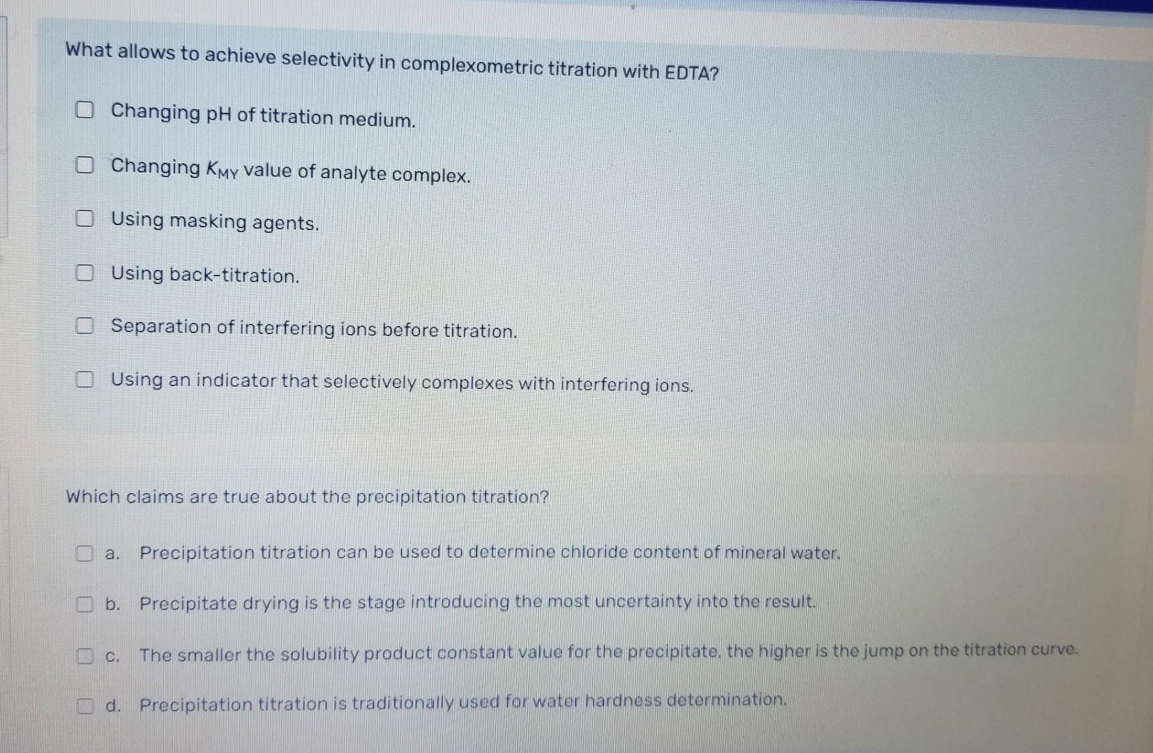 Solved What allows to achieve selectivity in complexometric | Chegg.com