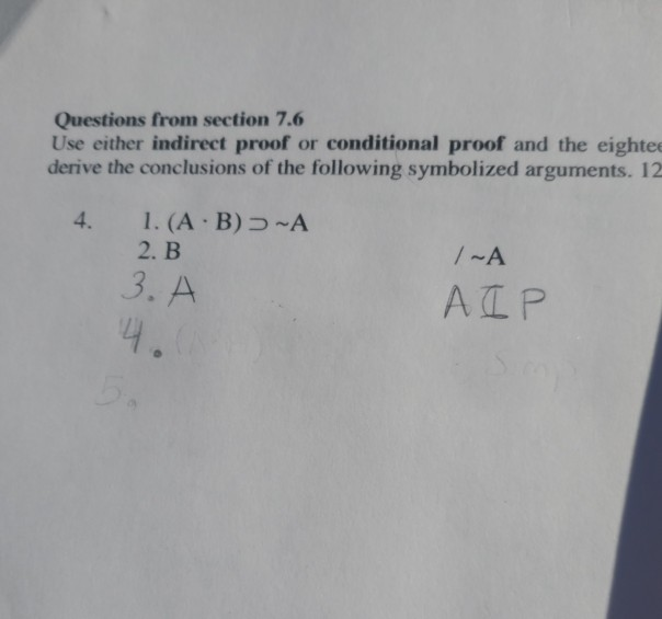 Solved Questions from section 7.6 Use either indirect proof | Chegg.com
