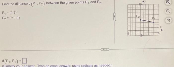 Solved Find the distance d(P1,P2) between the given points | Chegg.com