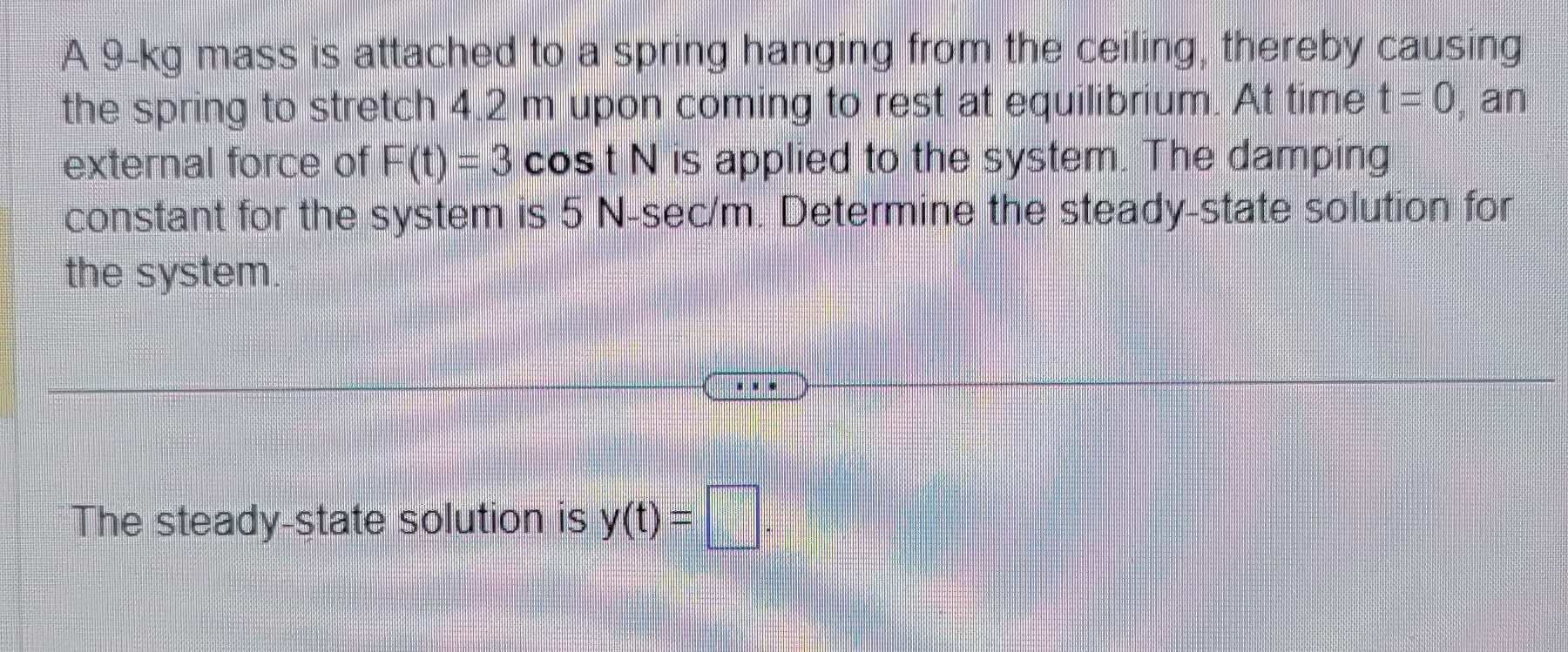 Solved A 9-kg mass is attached to a spring hanging from the | Chegg.com