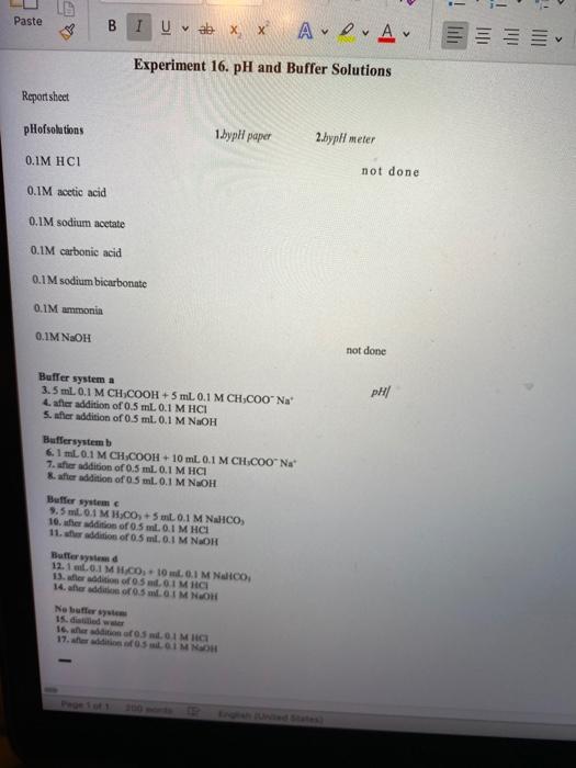 Solved 2. Calculate the expected pH values of the buffer | Chegg.com
