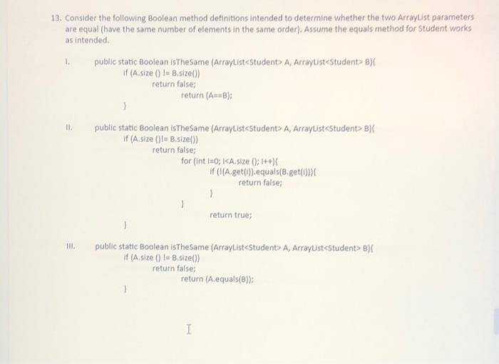 Solved 13. Consider the following Boolean method definitions | Chegg.com