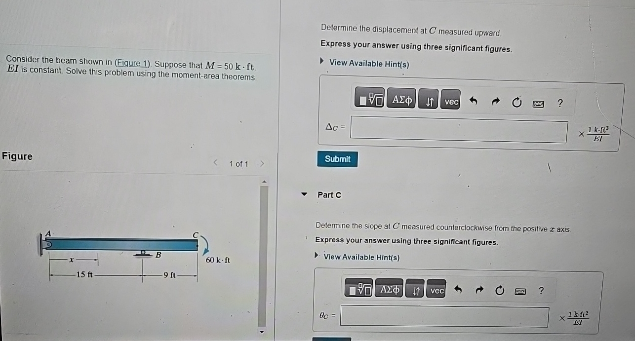 Solved Determine the displacement at C ﻿measured | Chegg.com