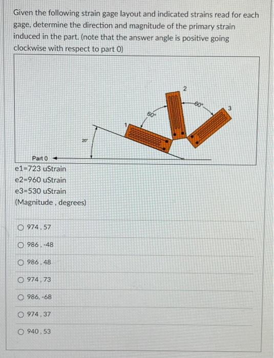 Solved Given the following strain gage layout and indicated | Chegg.com