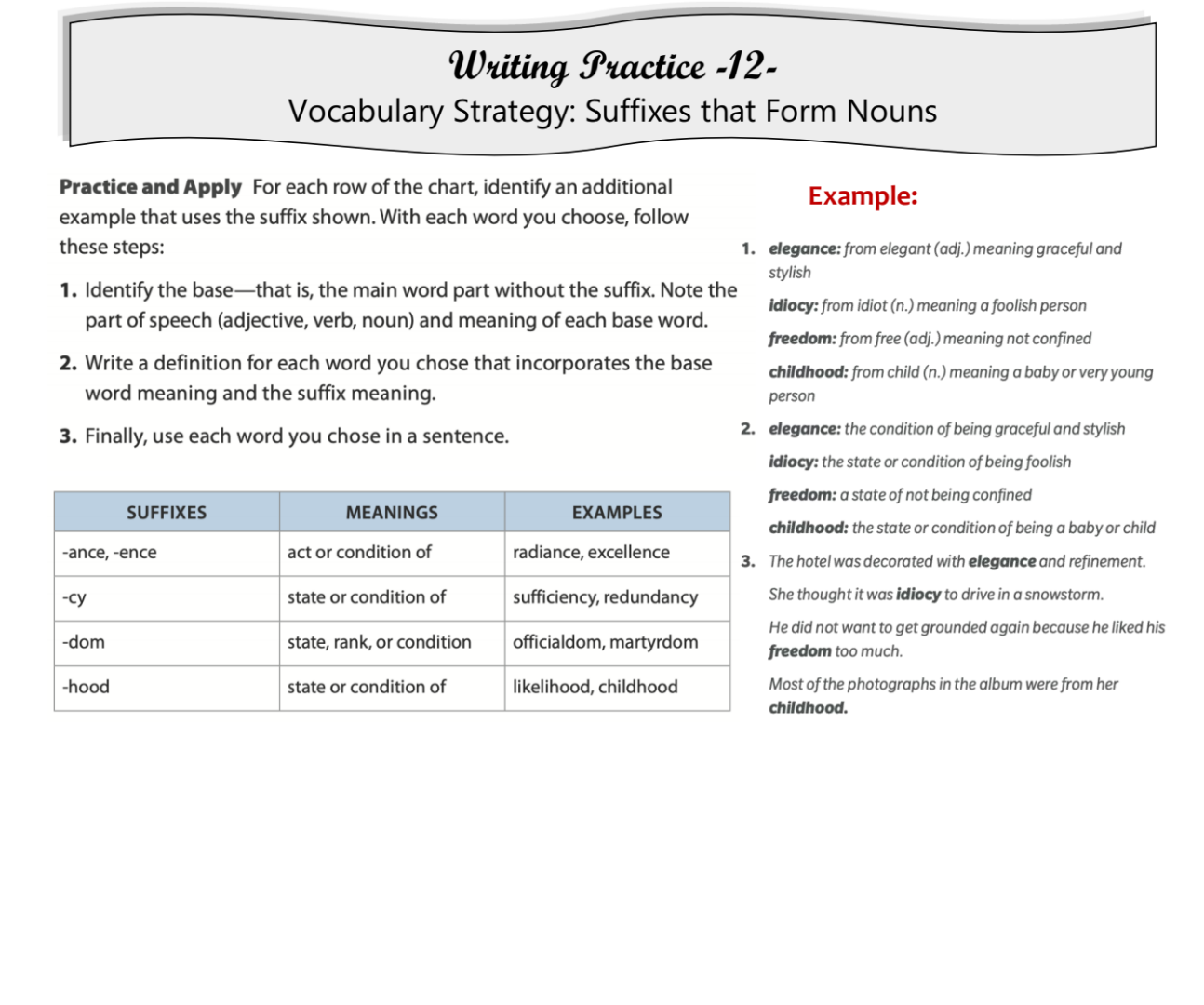 Writing Practice -12- Vocabulary Strategy: Suffixes | Chegg.com
