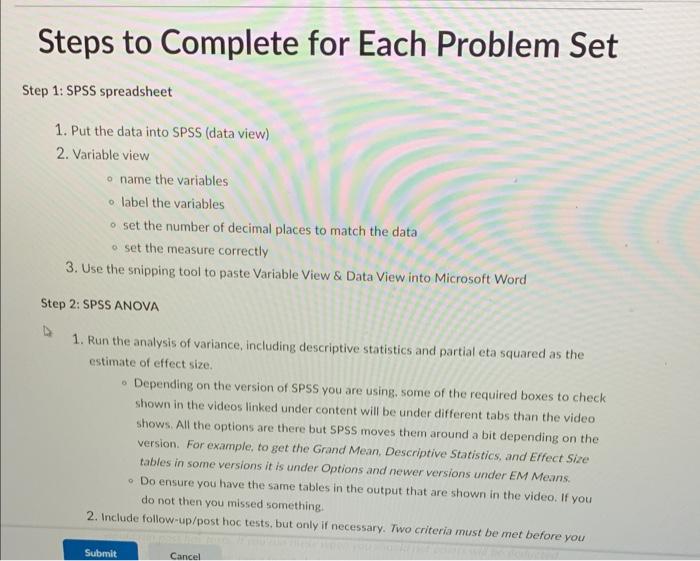 Solved Steps to Complete for Each Problem Set Step 1: SPSS | Chegg.com