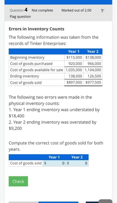 Solved Errors in Inventory Counts The following information | Chegg.com
