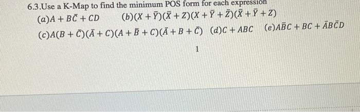 Solved 6.3.Use a K-Map to find the minimum POS form for each | Chegg.com
