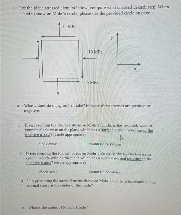 7. For the plane stressed element below, compute what | Chegg.com