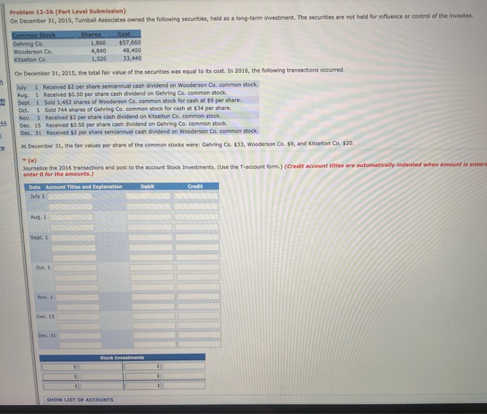 Solved Problem 12-3A (Part Level Submission) On December 31, | Chegg.com