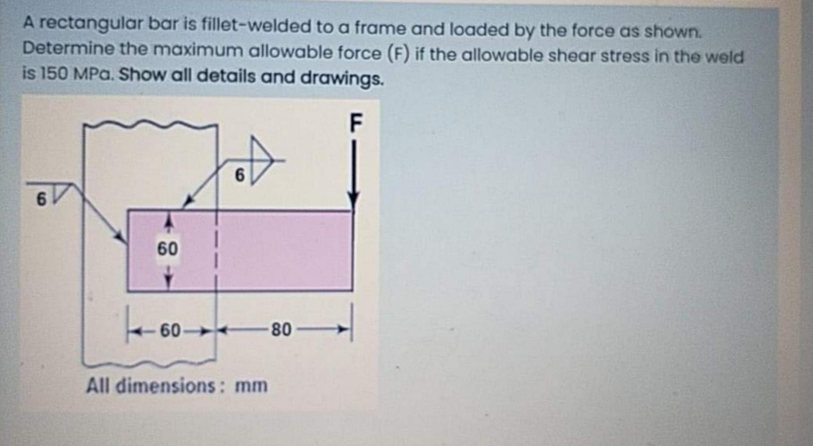 Solved A rectangular bar is fillet-welded to a frame and | Chegg.com