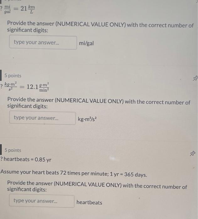 Solved ? mi gal = 21 km Provide the answer (NUMERICAL VALUE | Chegg.com