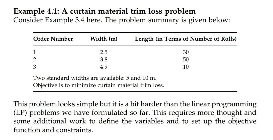 Solved Example 4.1: A curtain material trim loss problem | Chegg.com