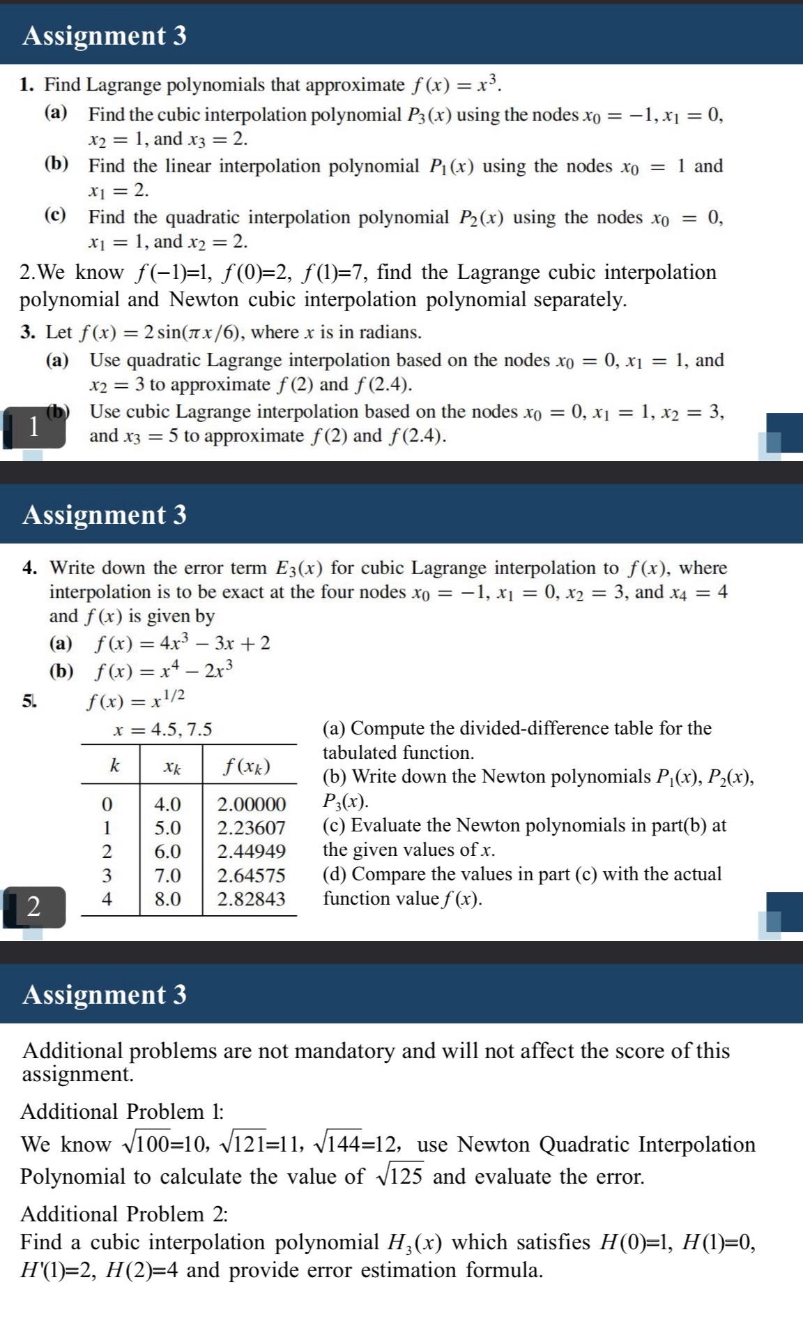 Solved Assignment 3Find Lagrange polynomials that | Chegg.com