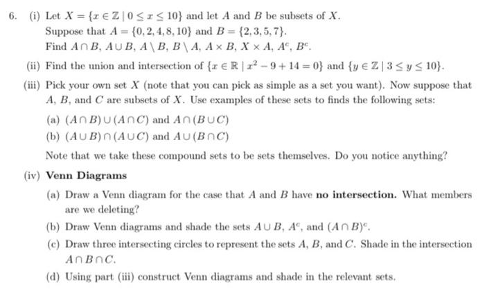 (i) Let X={x∈Z∣0≤x≤10} and let A and B be subsets of | Chegg.com