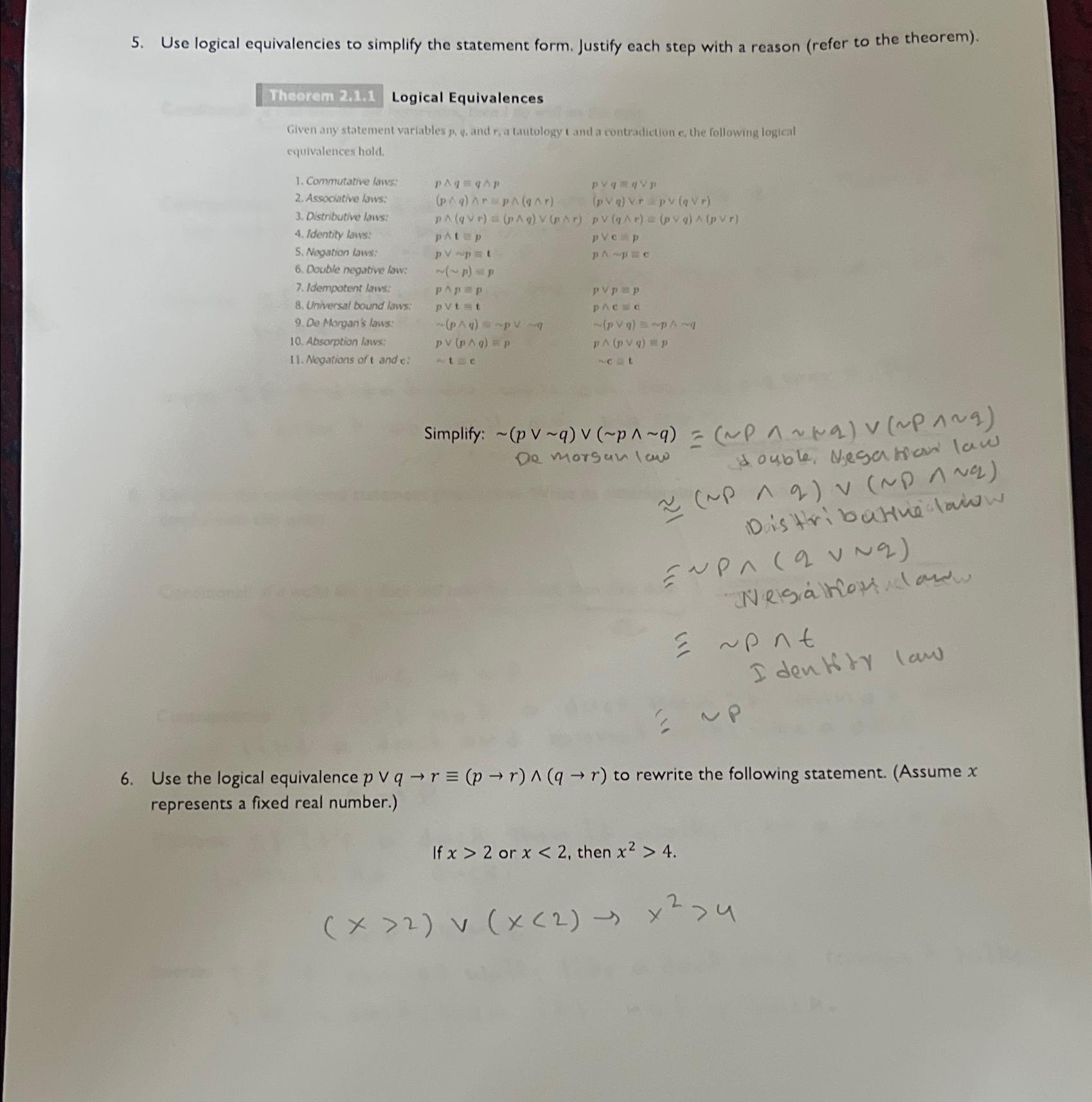 Solved Use logical equivalencies to simplify the statement | Chegg.com