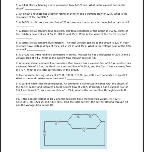 Solved A 5-kW ﻿electric heating unit is connected to a 240-V | Chegg.com