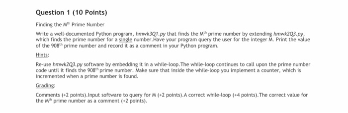 Question 1 (10 points) Finding the Mth Prime Number | Chegg.com