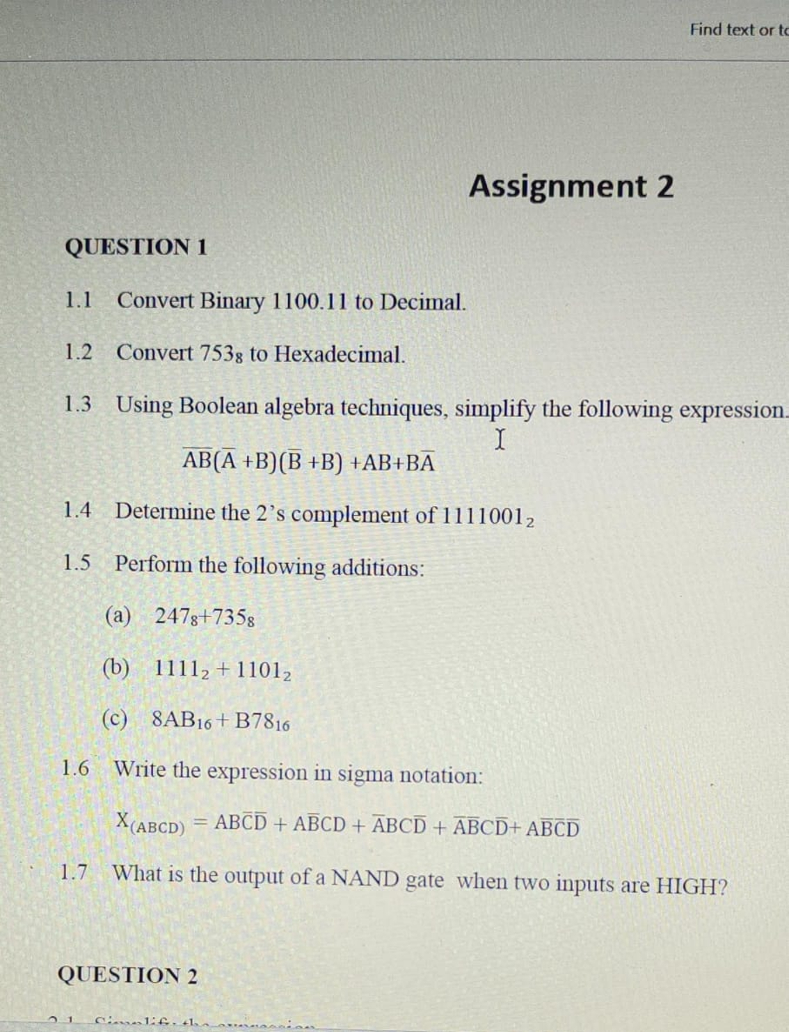 Solved QUESTION 1 [40] ﻿Assignment 2QUESTION 11.1 ﻿Convert | Chegg.com