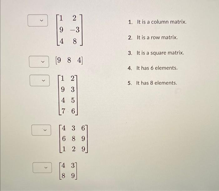 Solved Match the matrıx with its corresponding | Chegg.com