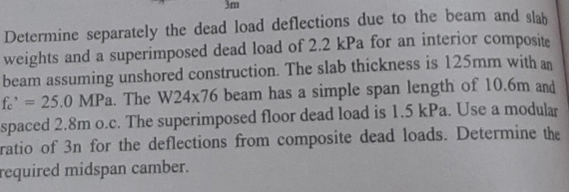 Solved 3m Determine separately the dead load deflections due | Chegg.com