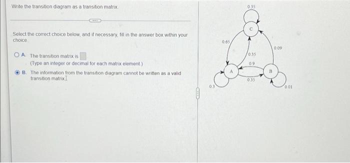 Solved Write the transition diagram as a transition matrix | Chegg.com