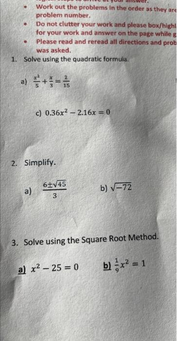 Solved - Work out the problems in the order as they are | Chegg.com