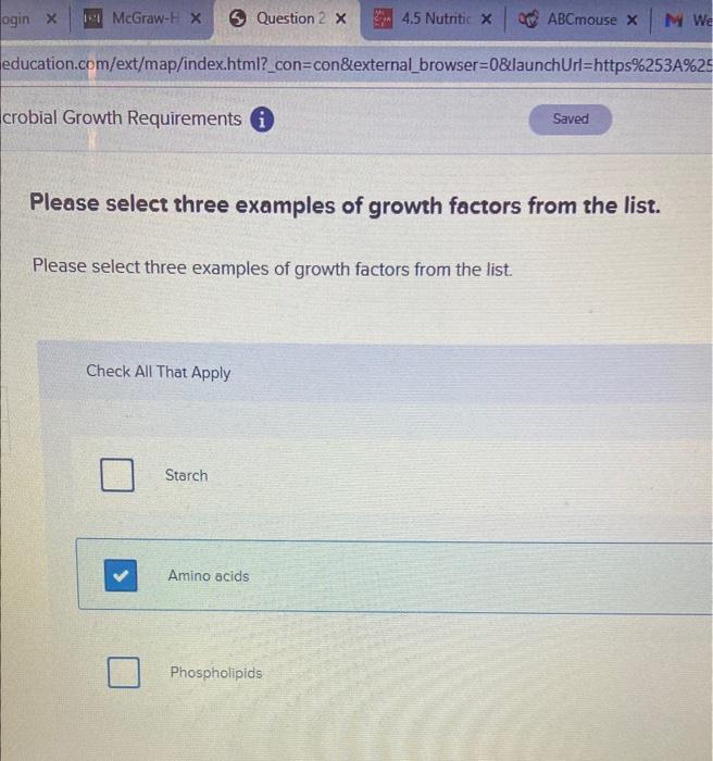 Solved Please select three examples of growth factors from | Chegg.com
