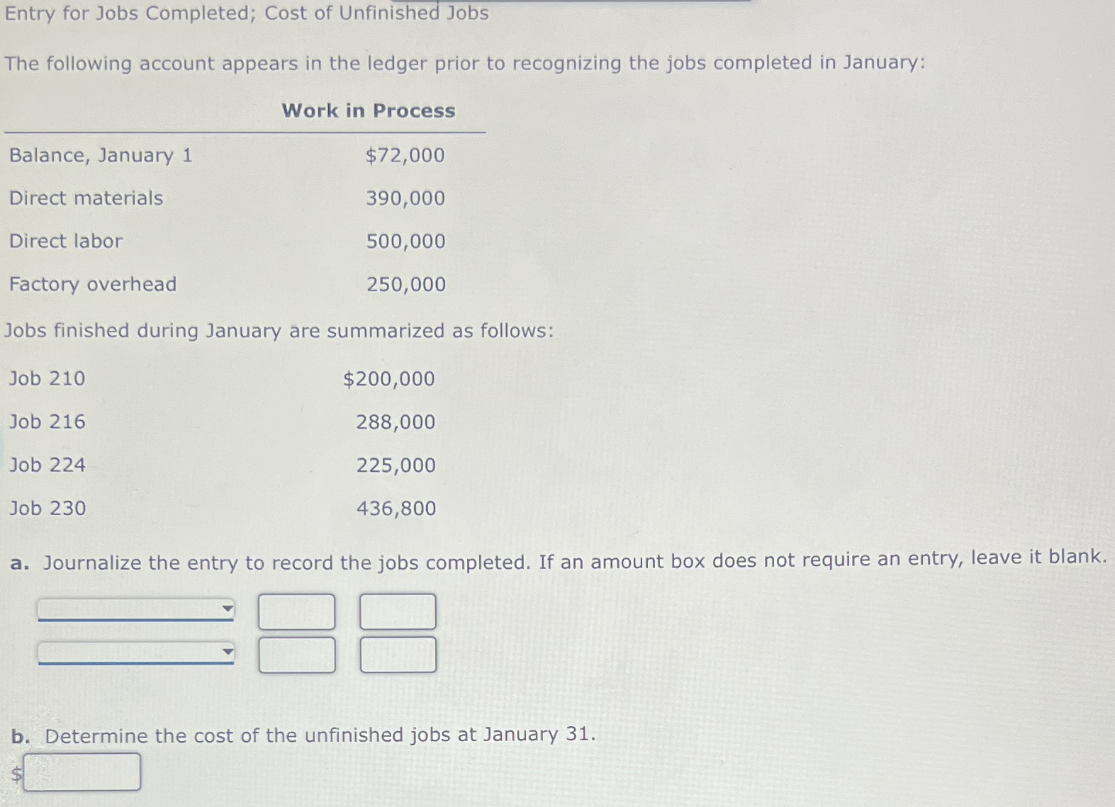 Solved Entry for Jobs Completed; Cost of Unfinished JobsThe | Chegg.com