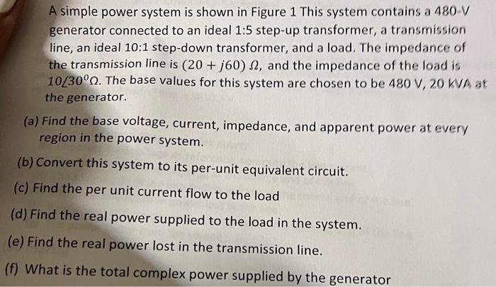 Solved A simple power system is shown in Figure 1 This | Chegg.com