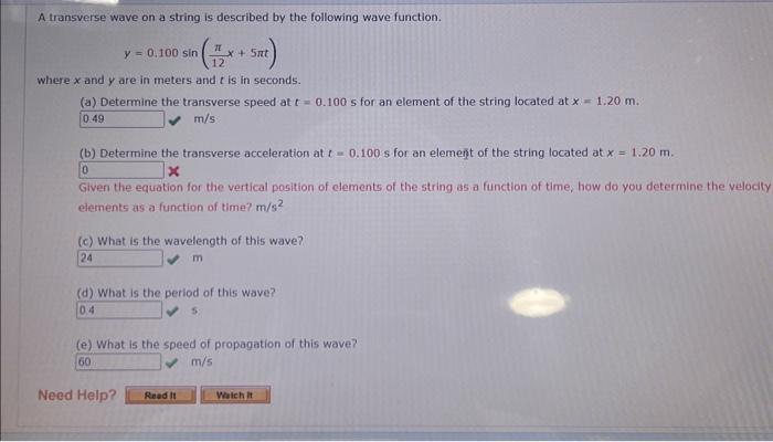 A transverse wave on a string is described by the | Chegg.com