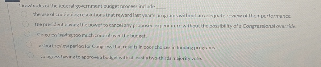 Solved Drawbacks of the federal government budget process | Chegg.com