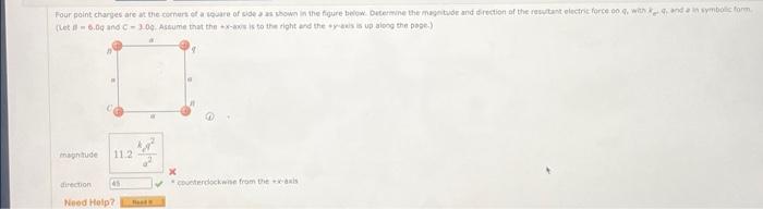 Solved Four point charges are at the corners of a square of | Chegg.com