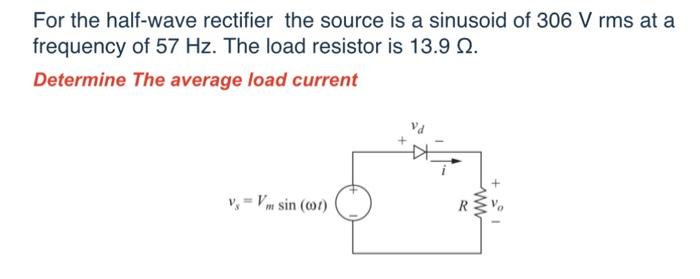 Solved For the half-wave rectifier the source is a sinusoid | Chegg.com