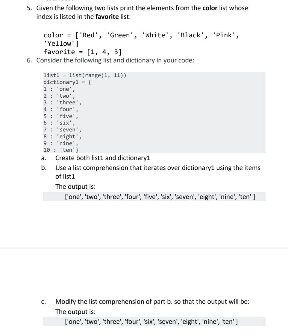 Solved index is listed in the favorite list: color = ['Red', | Chegg.com
