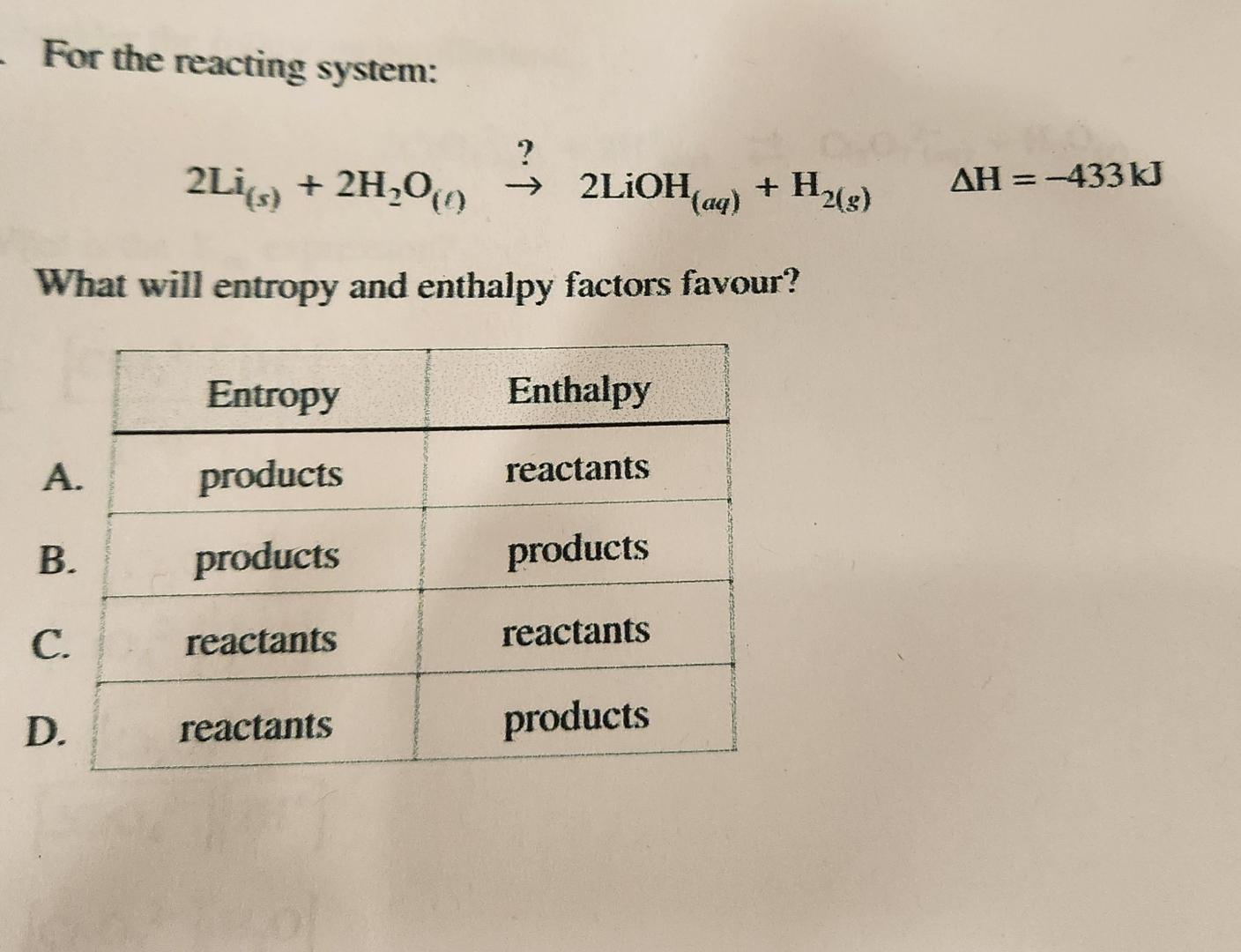Solved cFor the reacting | Chegg.com