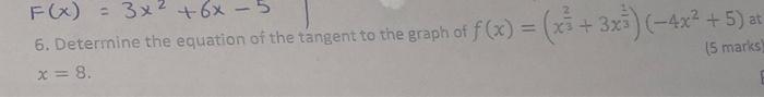 Solved F(x)=3x2+6x−5 6. Determine the equation of the | Chegg.com