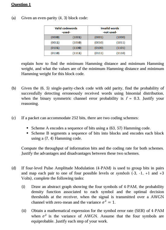Question 1(a) ﻿Given an even-parity (4,3) ﻿block | Chegg.com