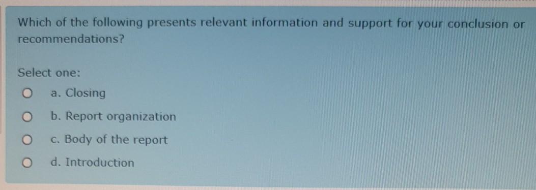 Solved Which of the following presents relevant information | Chegg.com