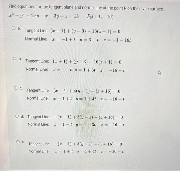 Solved Find equations for the tangent plane and normal line | Chegg.com
