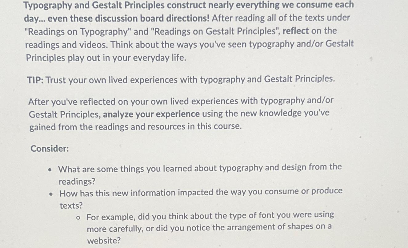 Solved Typography and Gestalt Principles construct nearly | Chegg.com