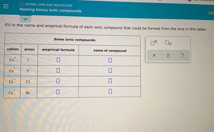 Solved HALLDOR O ATOMS, IONS AND MOLECULES Naming binary | Chegg.com