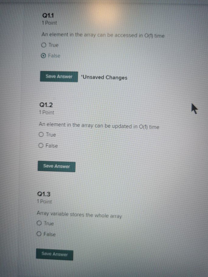 Solved Q1.1 1 Point An element in the array can be accessed | Chegg.com