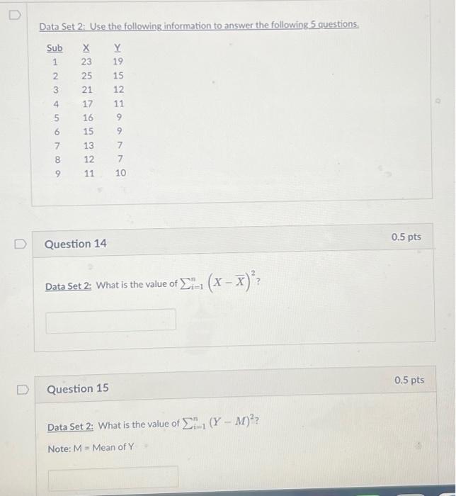 Solved Data Set 2: Use the following information to answer | Chegg.com