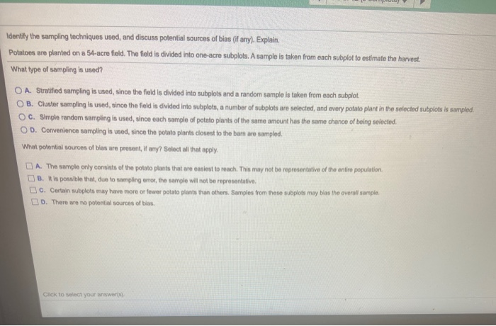 Solved Identify the sampling techniques used, and discuss | Chegg.com