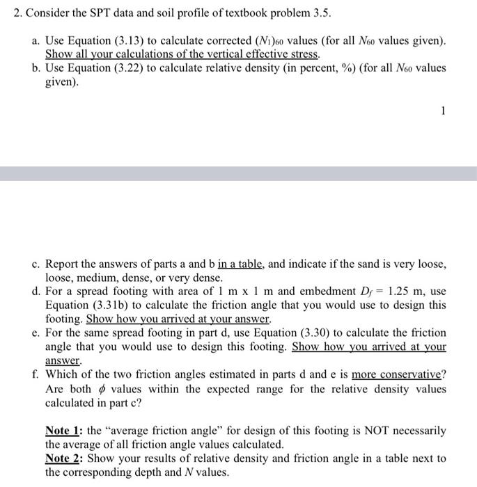 Solved 2. Consider the SPT data and soil profile of textbook | Chegg.com