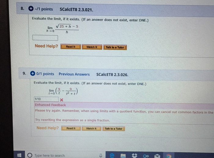 Solved 8. + -/1 points SCalcET8 2.3.021. Evaluate the limit, | Chegg.com