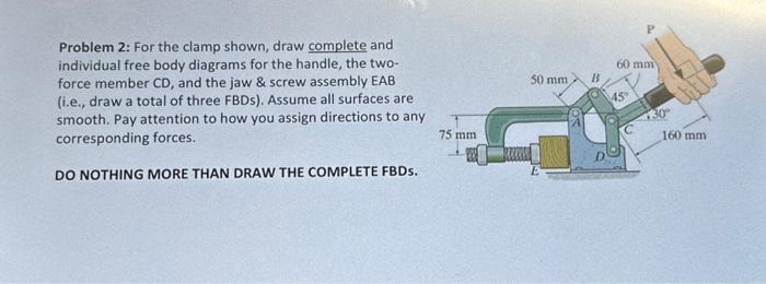 Solved Problem 2: For the clamp shown, draw complete and | Chegg.com
