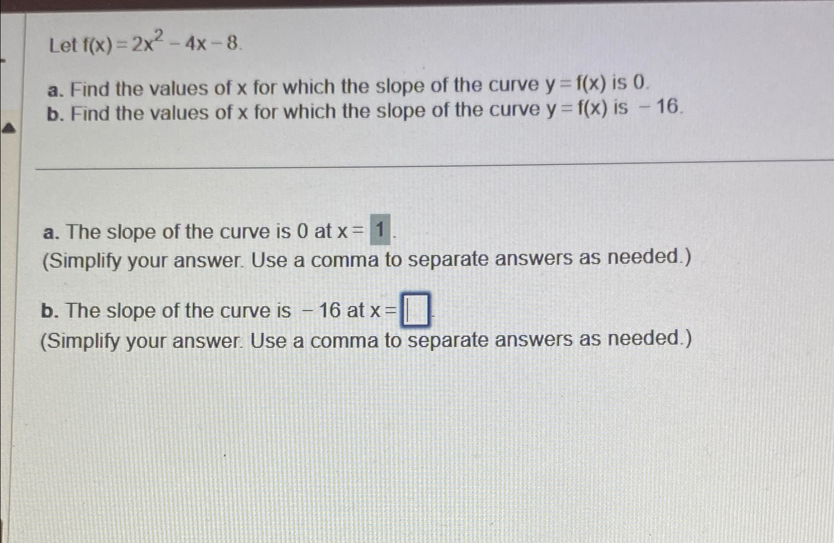 Solved Let F X 2x2 4x 8a ﻿find The Values Of X ﻿for Which